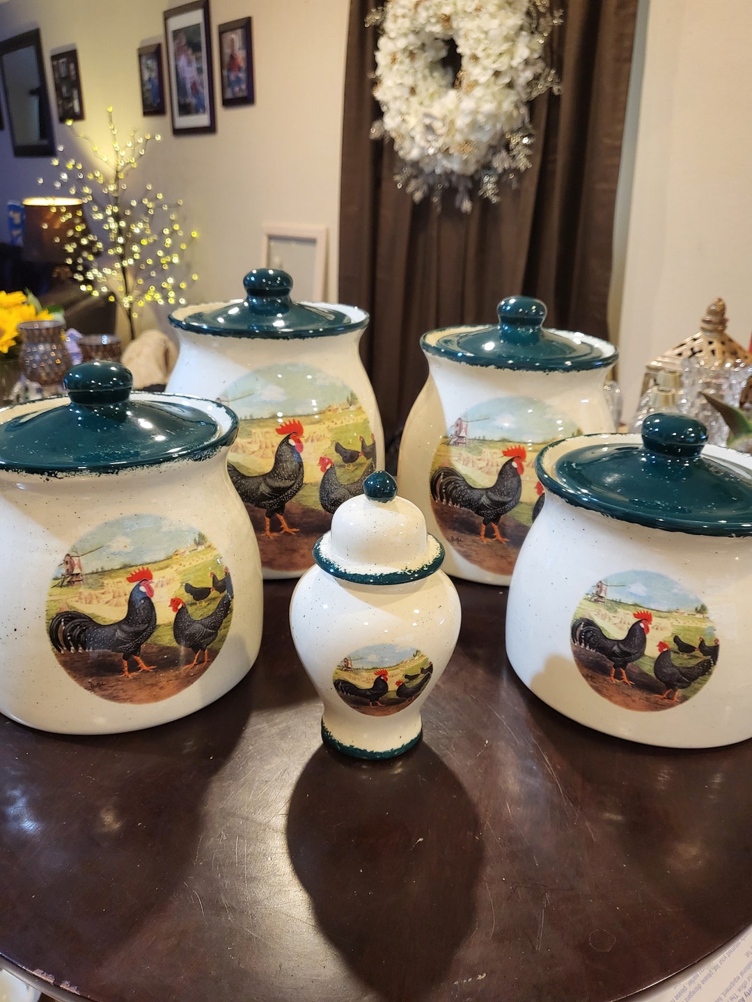 5 Pc Vintage Rooster Farmhouse Canister Set - Etsy