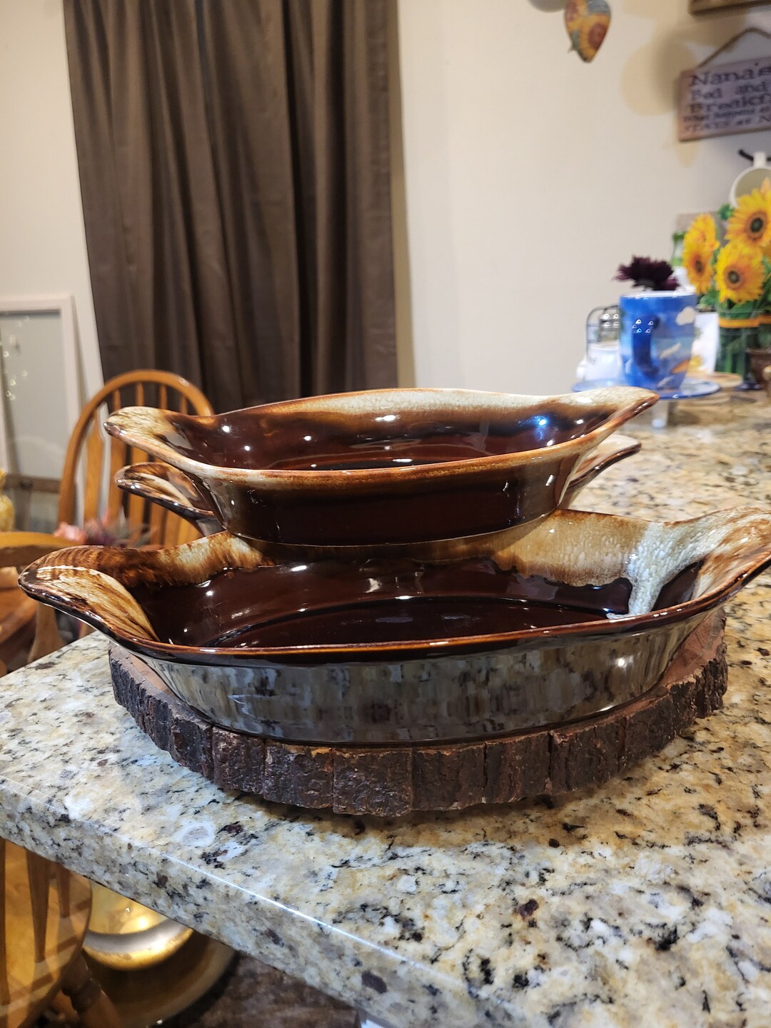 Set of 3 Vintage Brown Drip Glaze Serving Dishes - Etsy
