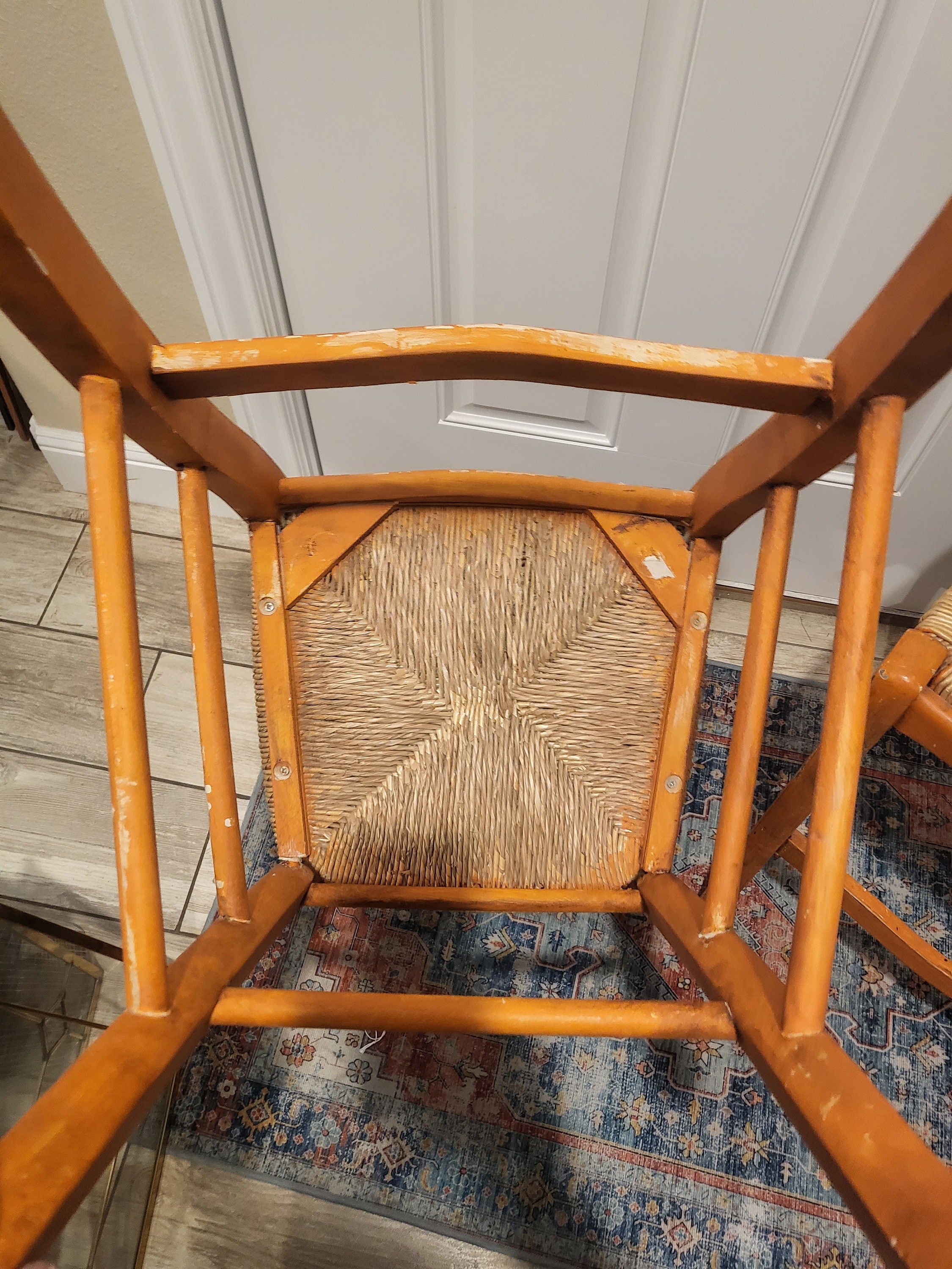 Vintage Rush Seat Ladder Back Bar Height Chairs - Etsy