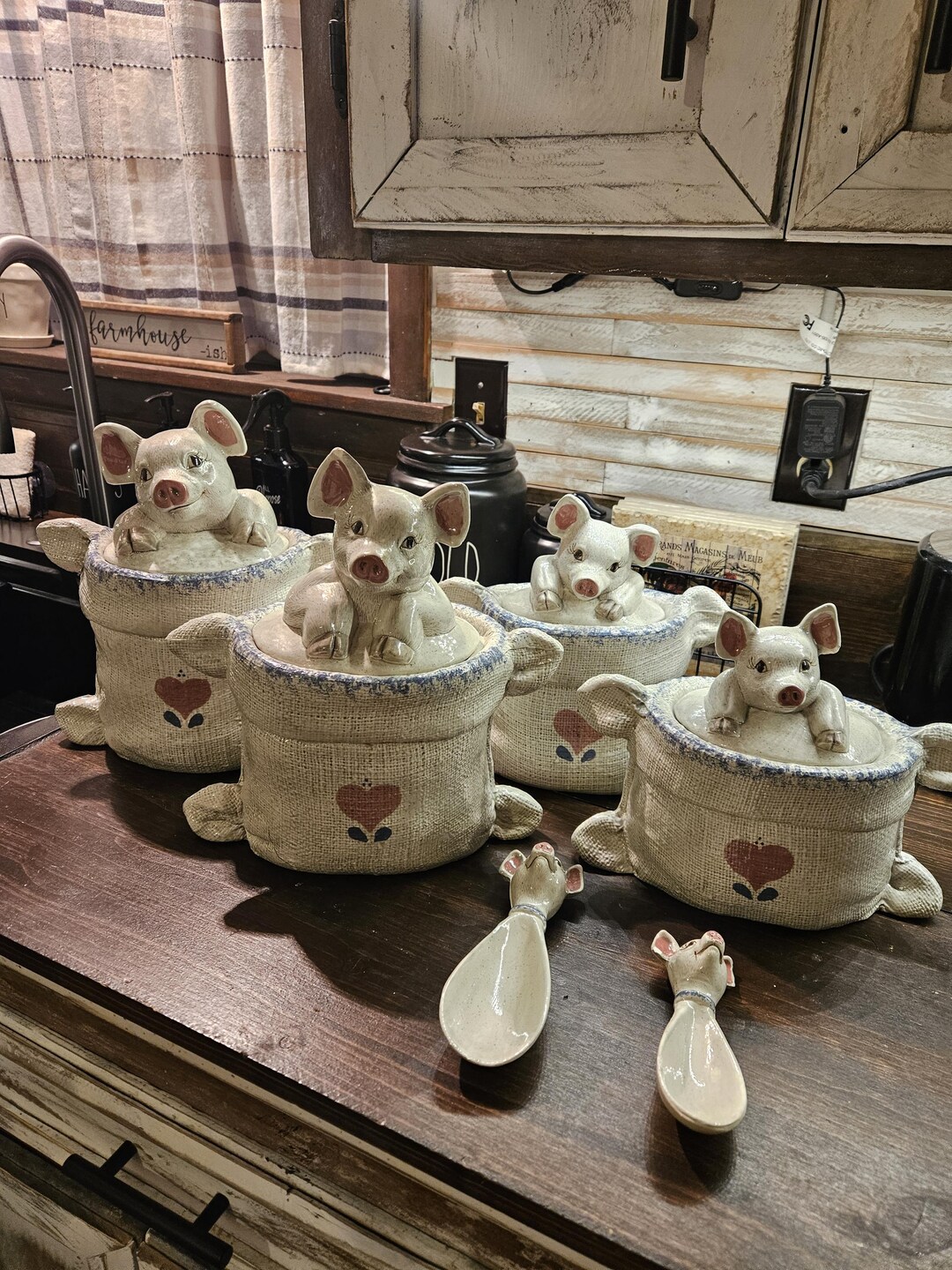 Vintage Handmade Piggy in Flour Sack Canister Set - Etsy