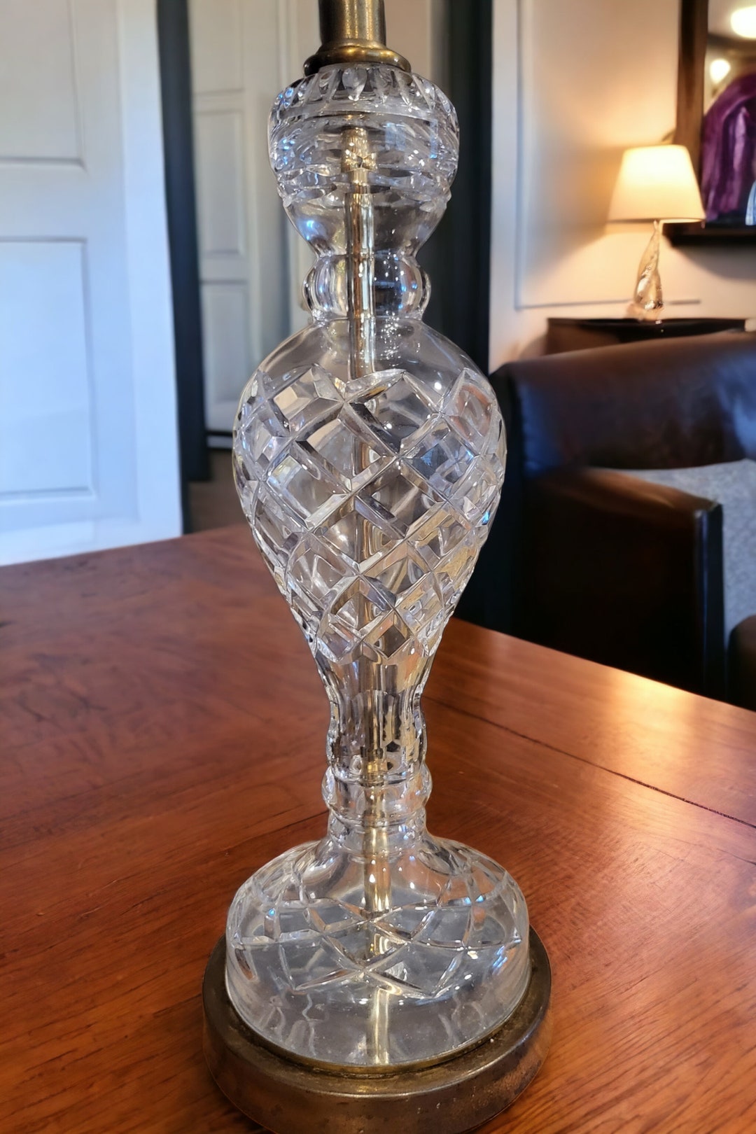 Vintage Diamond Cut Crystal and Brass Lamp - Etsy
