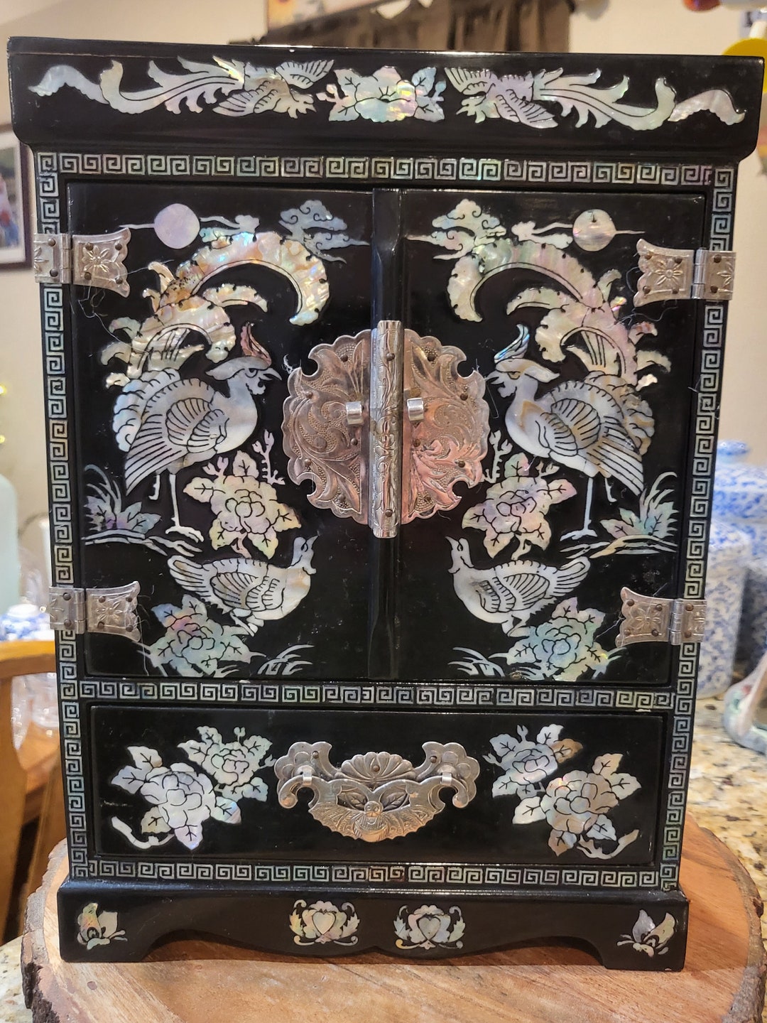 Antique Asian Black Laquer Jewelry Box - Etsy