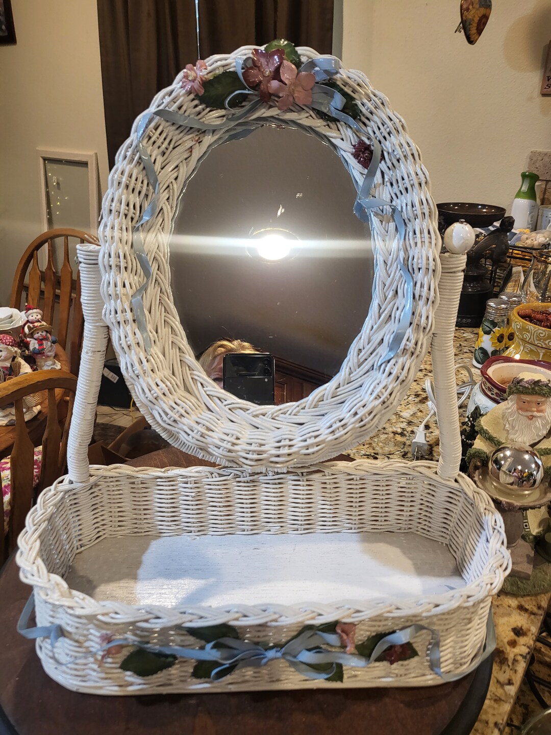Vintage White Wicker Vanity/make-up Mirror - Etsy