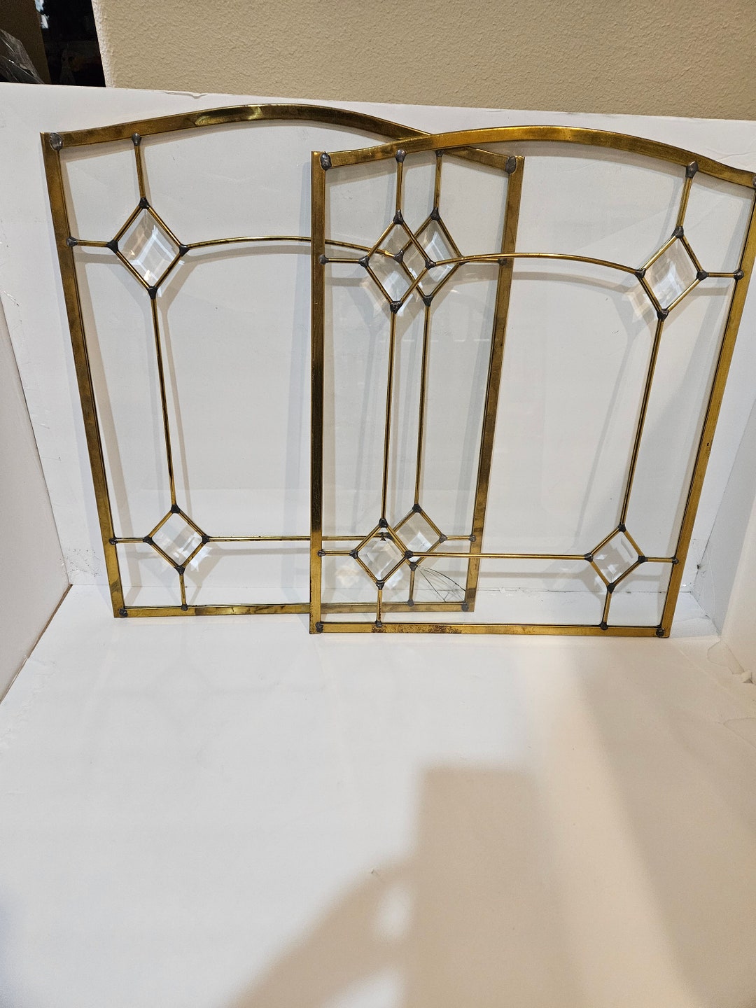 Vintage Brass and Beveled Glass Window Set of 2 - Etsy