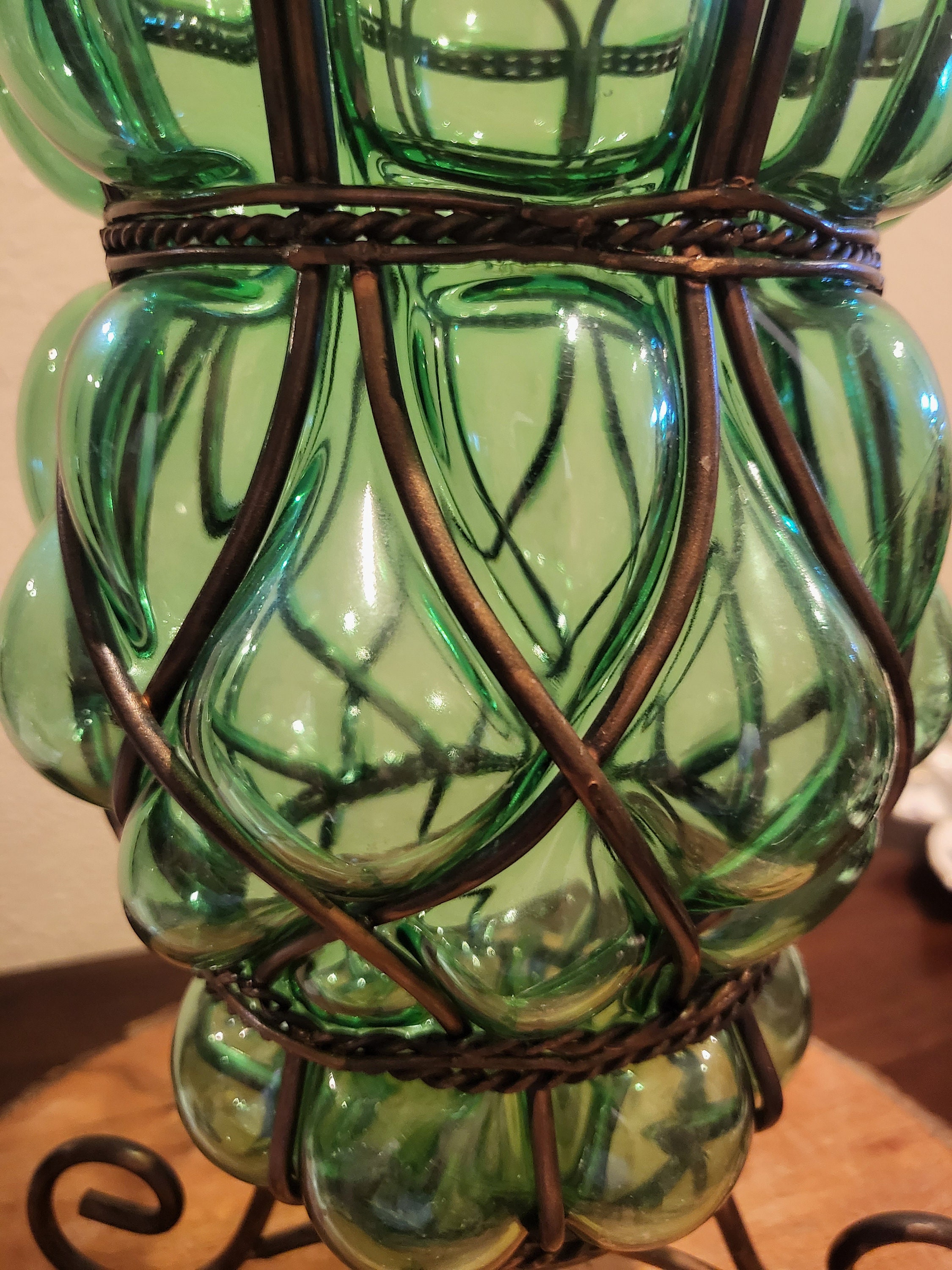Vintage Caged Glass in Wrought Iron Vase - Etsy