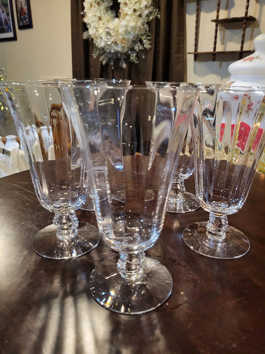Fostoria Glass Silver Flutes Optic Pattern Iced Tea Footed Tumbler Stem ...