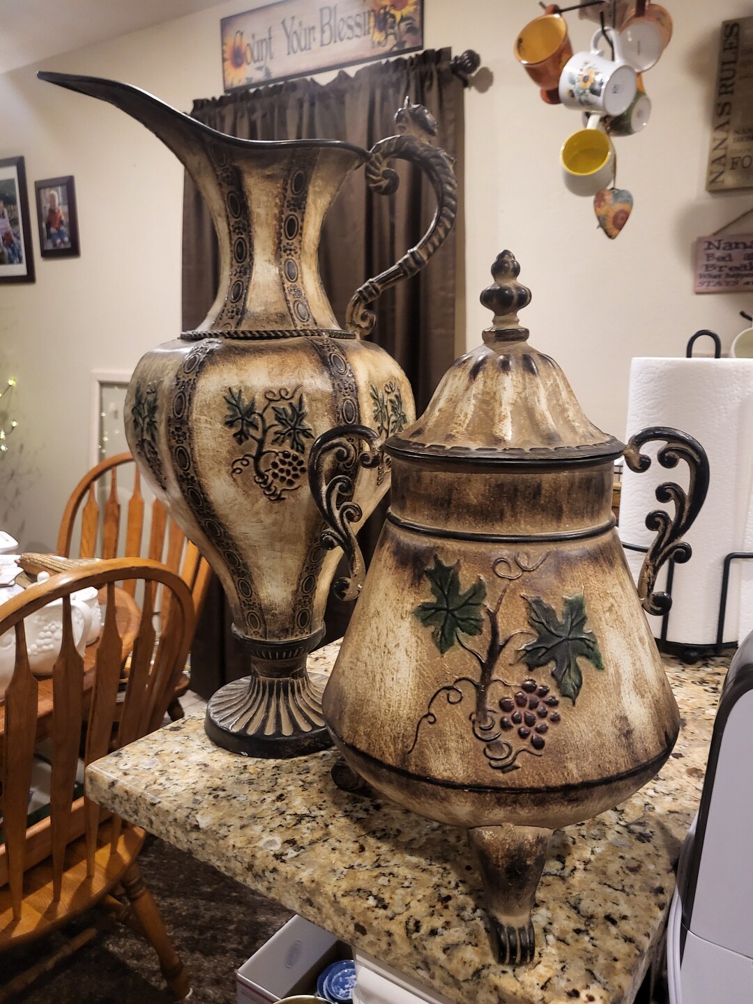 Vintage Tuscan Style Metal Urn and Pitcher - Etsy