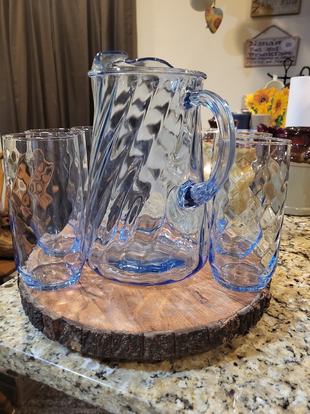 Vintage Indian Glass Pitcher and 7 Vintage Libby Blue Glasses - Etsy