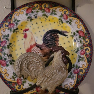 Vintage Cast Iron Chicken Hanging Plate Holder and 3 American Atlier ...