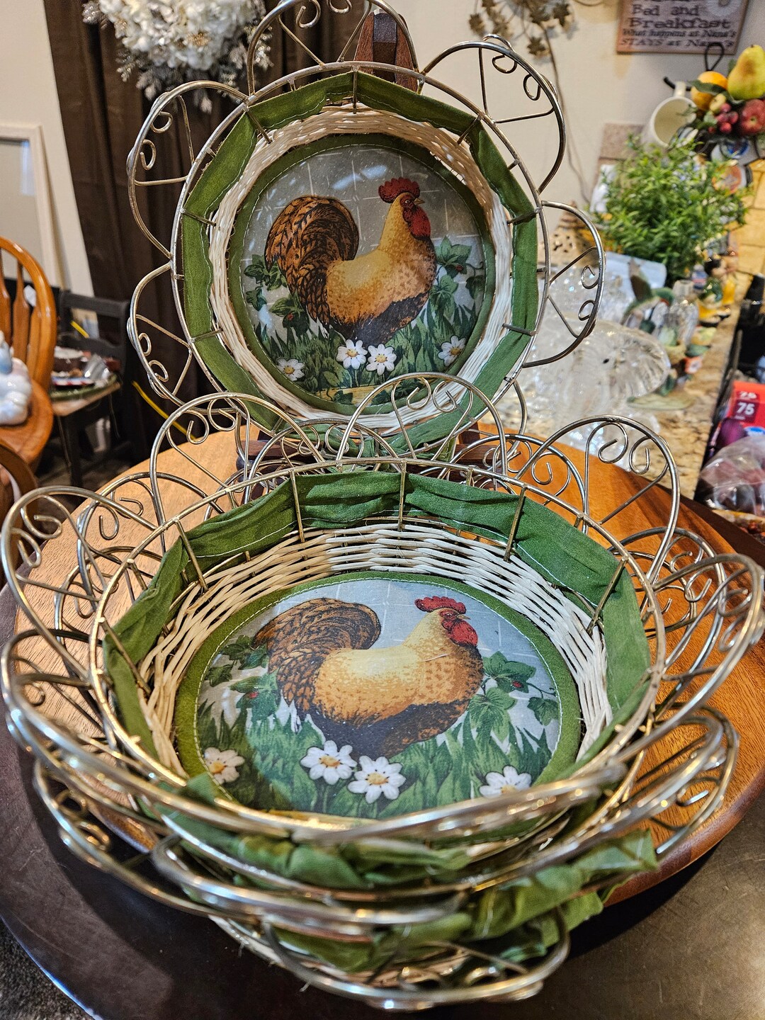 Set of 4 Vintage Brass & Wicker Chicken Bread Baskets - Etsy