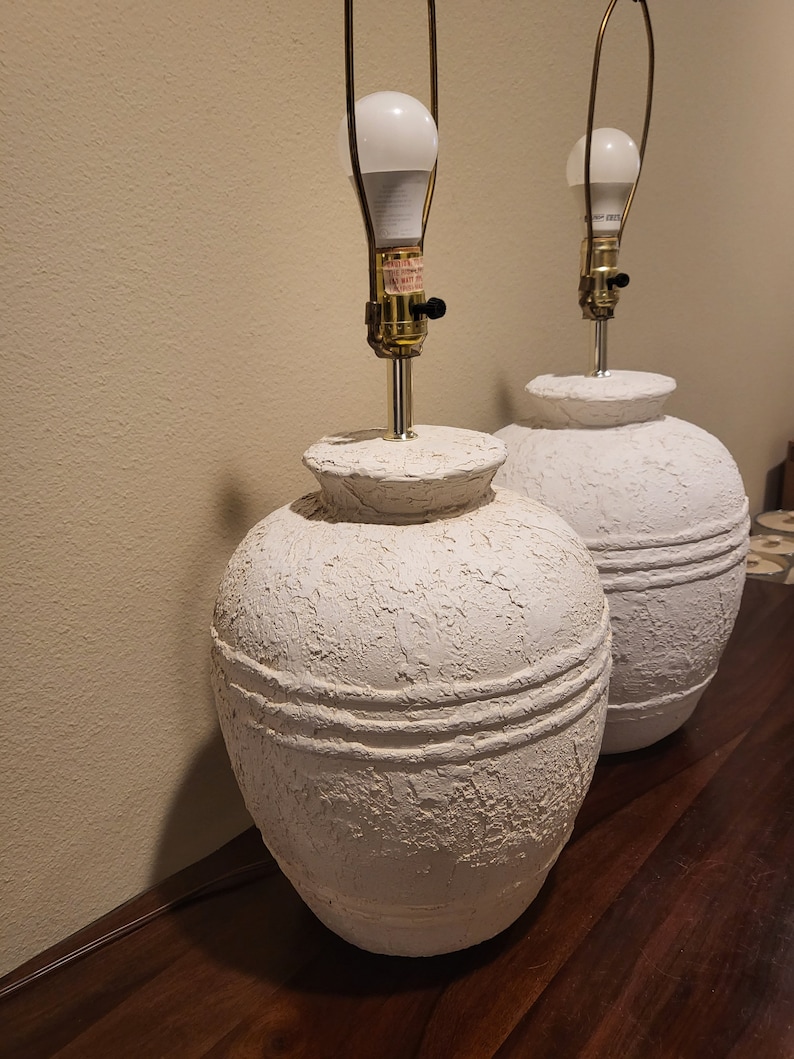Pair of Ivory Plaster Alsy Lamps - Etsy