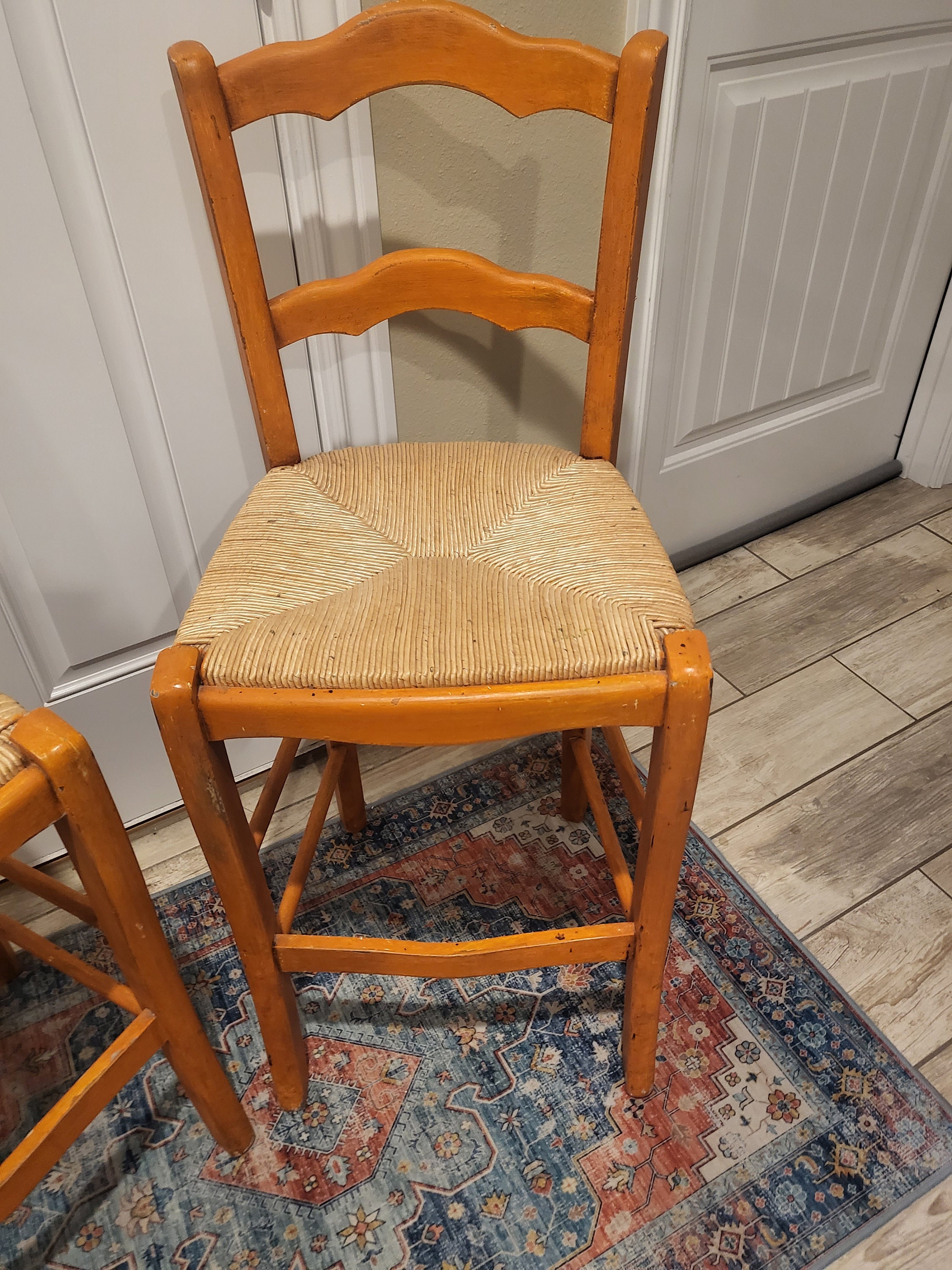 Vintage Rush Seat Ladder Back Bar Height Chairs - Etsy