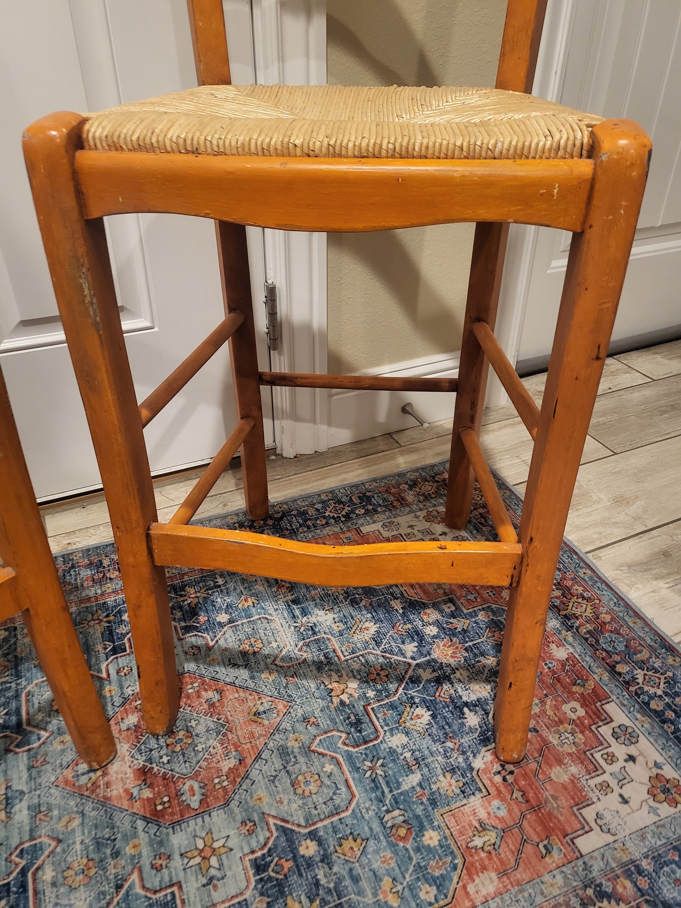 Vintage Rush Seat Ladder Back Bar Height Chairs - Etsy