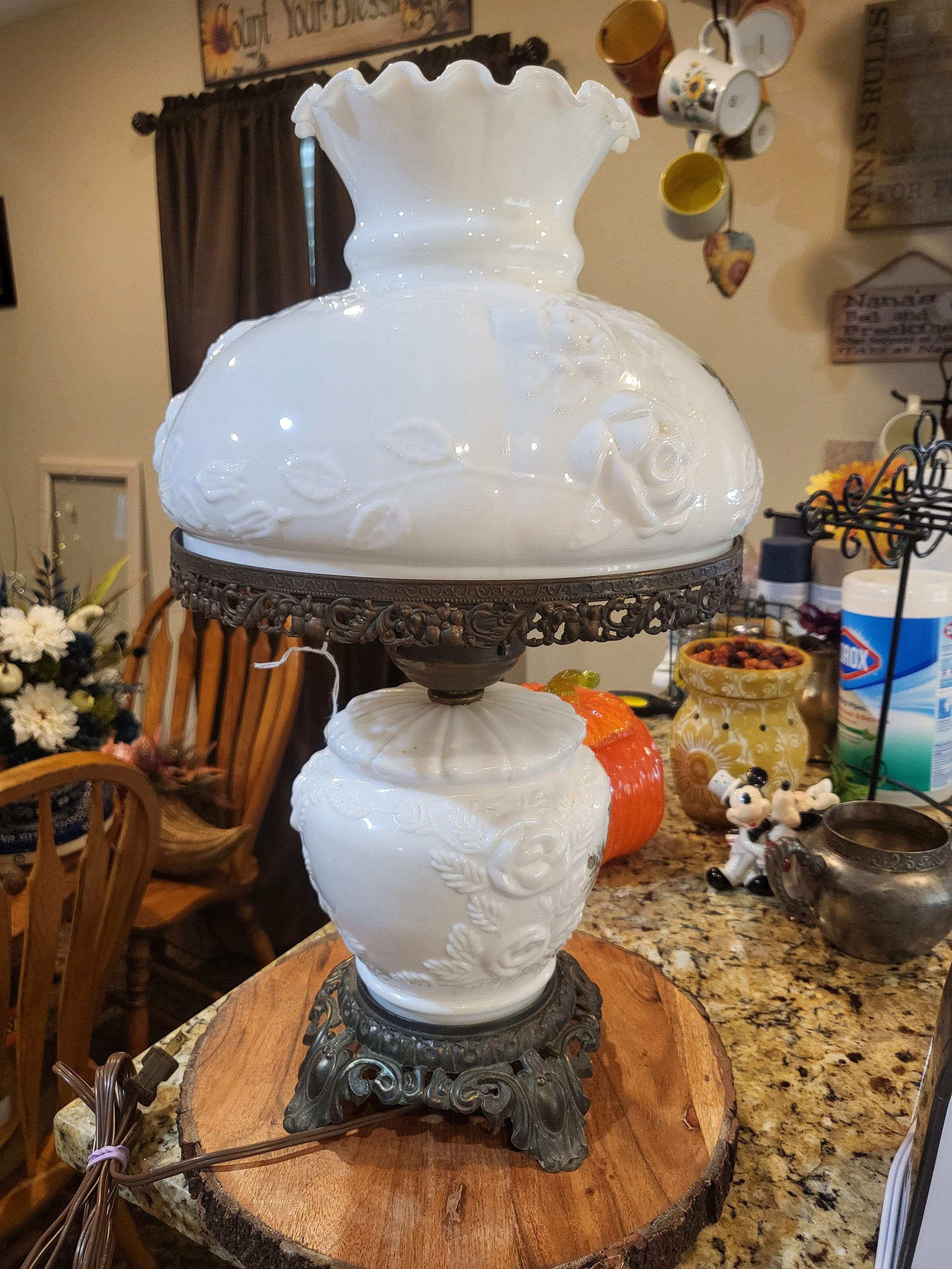 Vintage Fenton Milk Glass Puffy Rose Parlor Lamp Gone With - Etsy