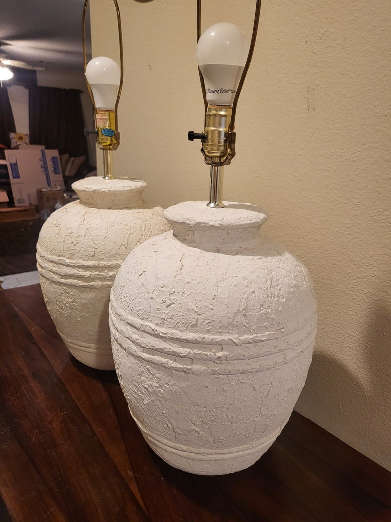 Pair of Ivory Plaster Alsy Lamps - Etsy