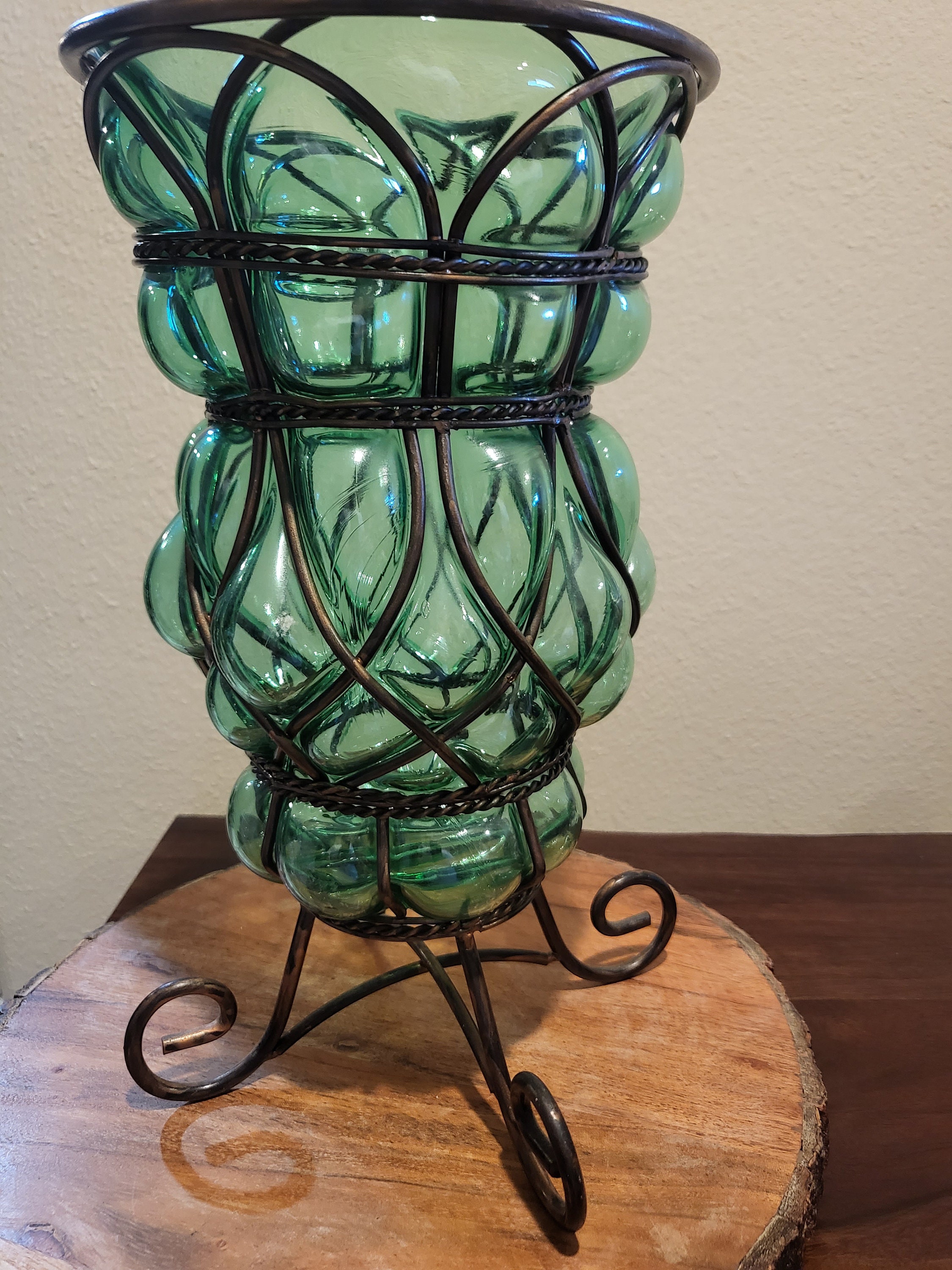 Vintage Caged Glass in Wrought Iron Vase - Etsy