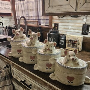 Vintage Handmade Piggy in Flour Sack Canister Set - Etsy