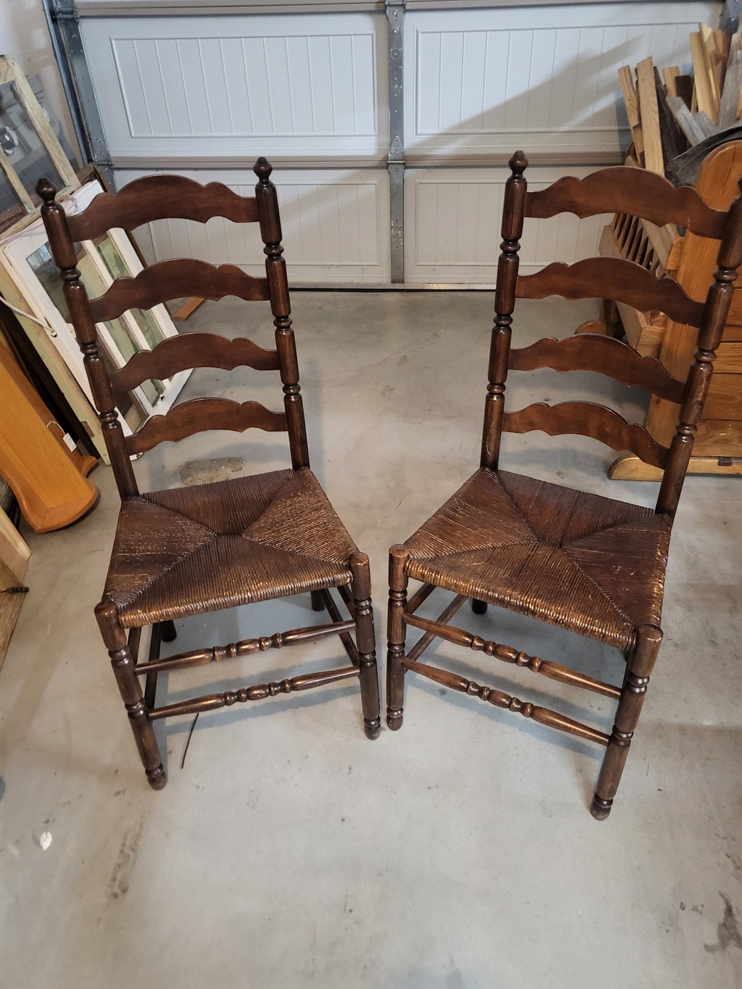 Antique Tell City Ladder Back Rush Seat Chairs - Etsy