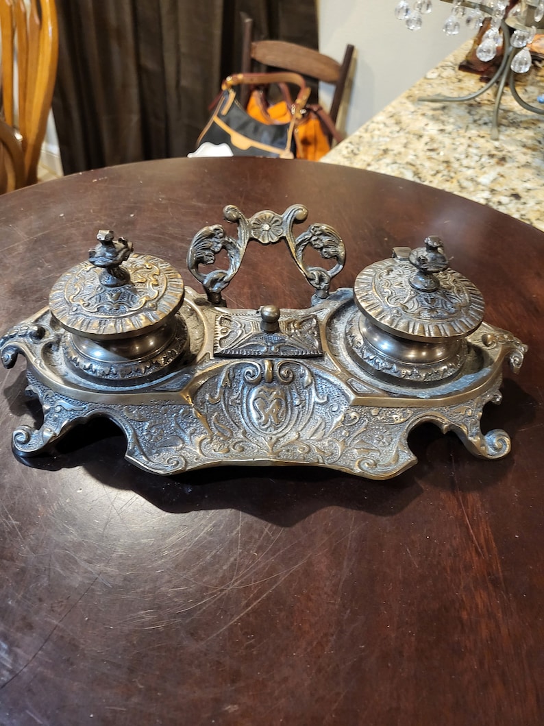 Antique Bronze Double Inkwell - Etsy