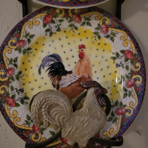 Vintage Cast Iron Chicken Hanging Plate Holder and 3 American Atlier ...
