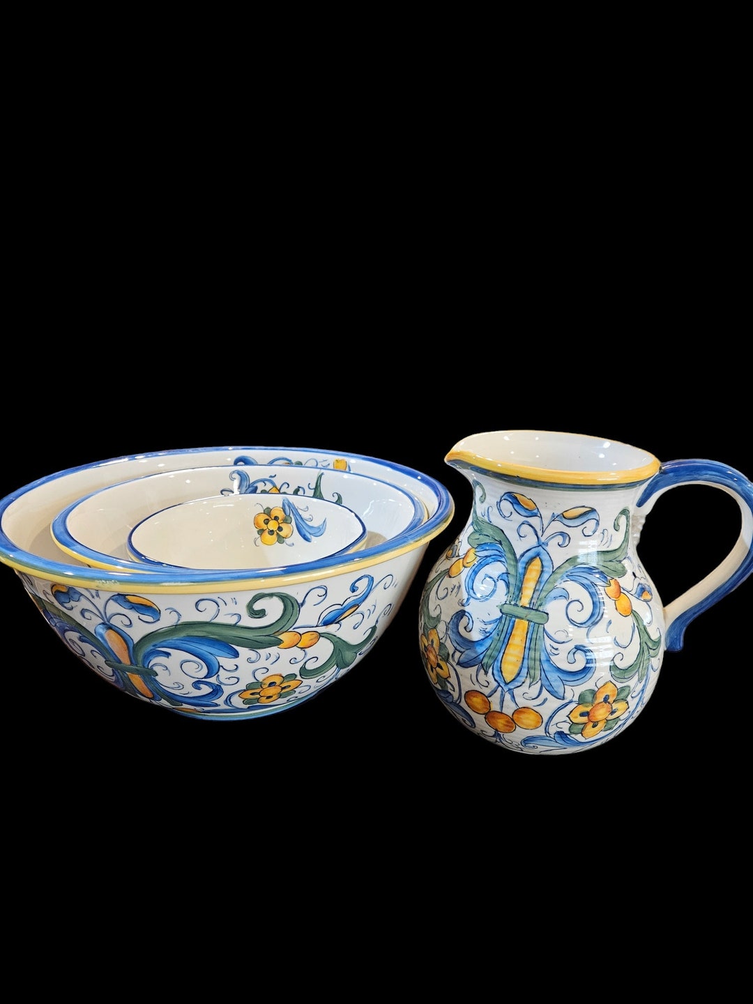 Vintage Tuscan Pitcher and 3 Bowls Set - Etsy