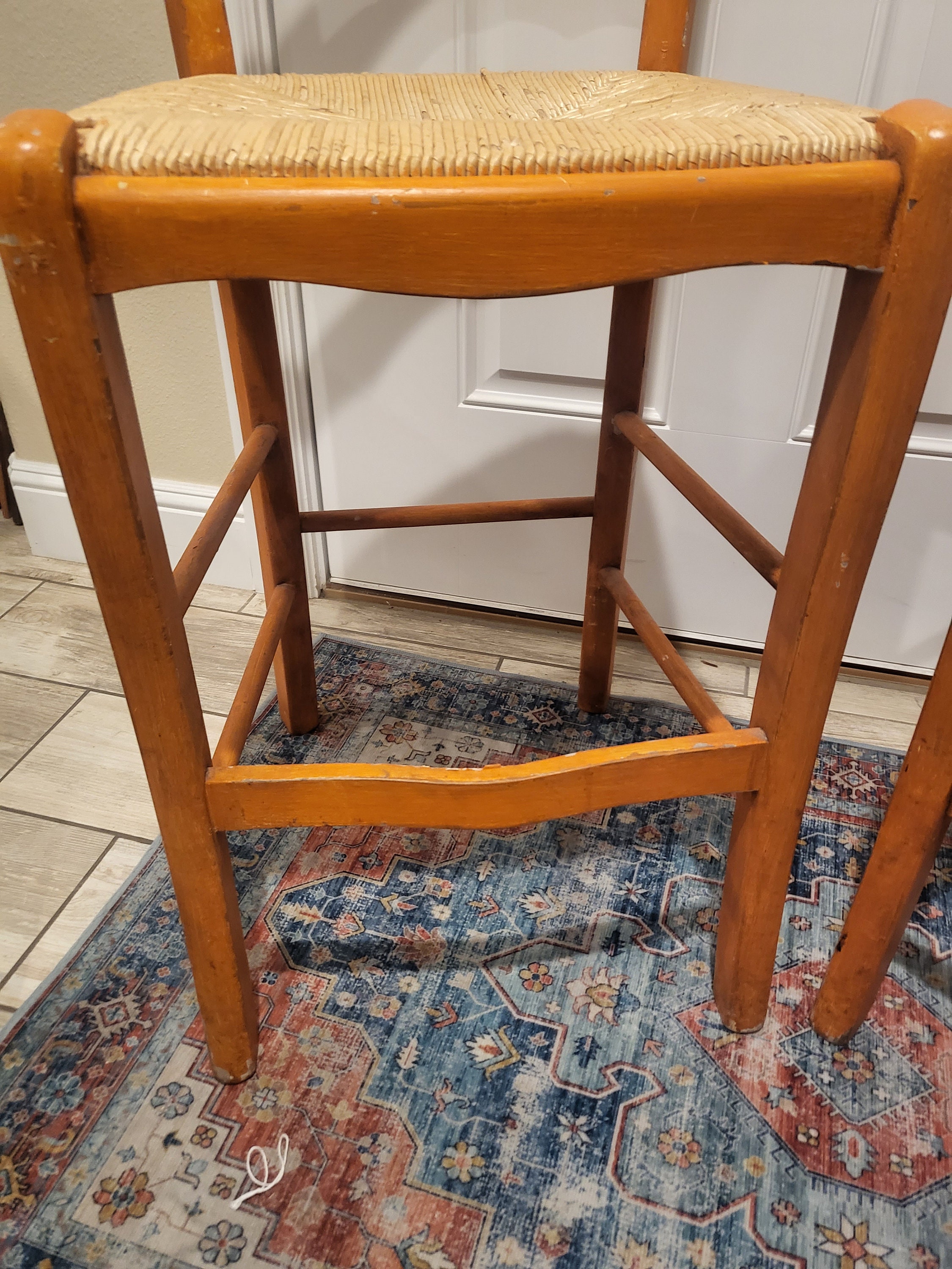 Vintage Rush Seat Ladder Back Bar Height Chairs - Etsy