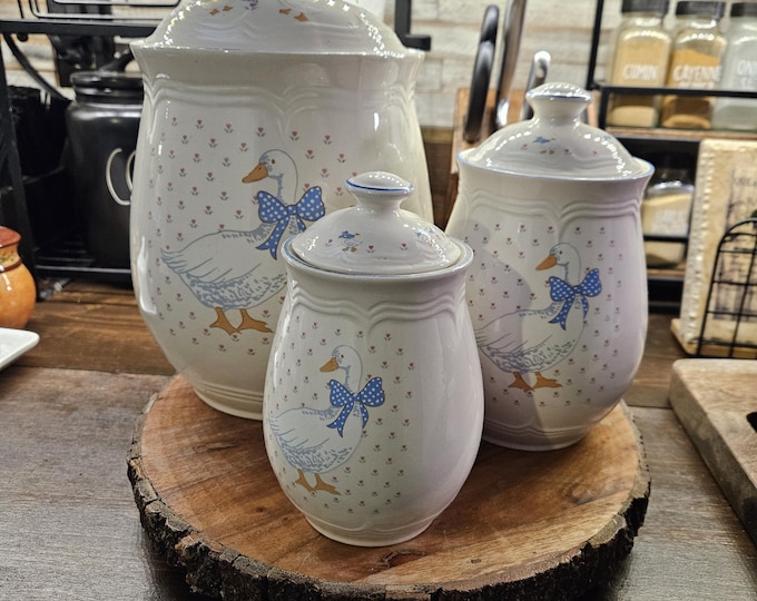 Vintage Blue Ribbon Goose Canister Set - Etsy