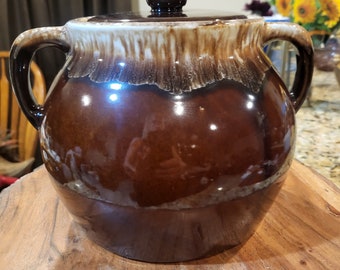 Vintage Brown Drip Glaze Bean Pot - Etsy