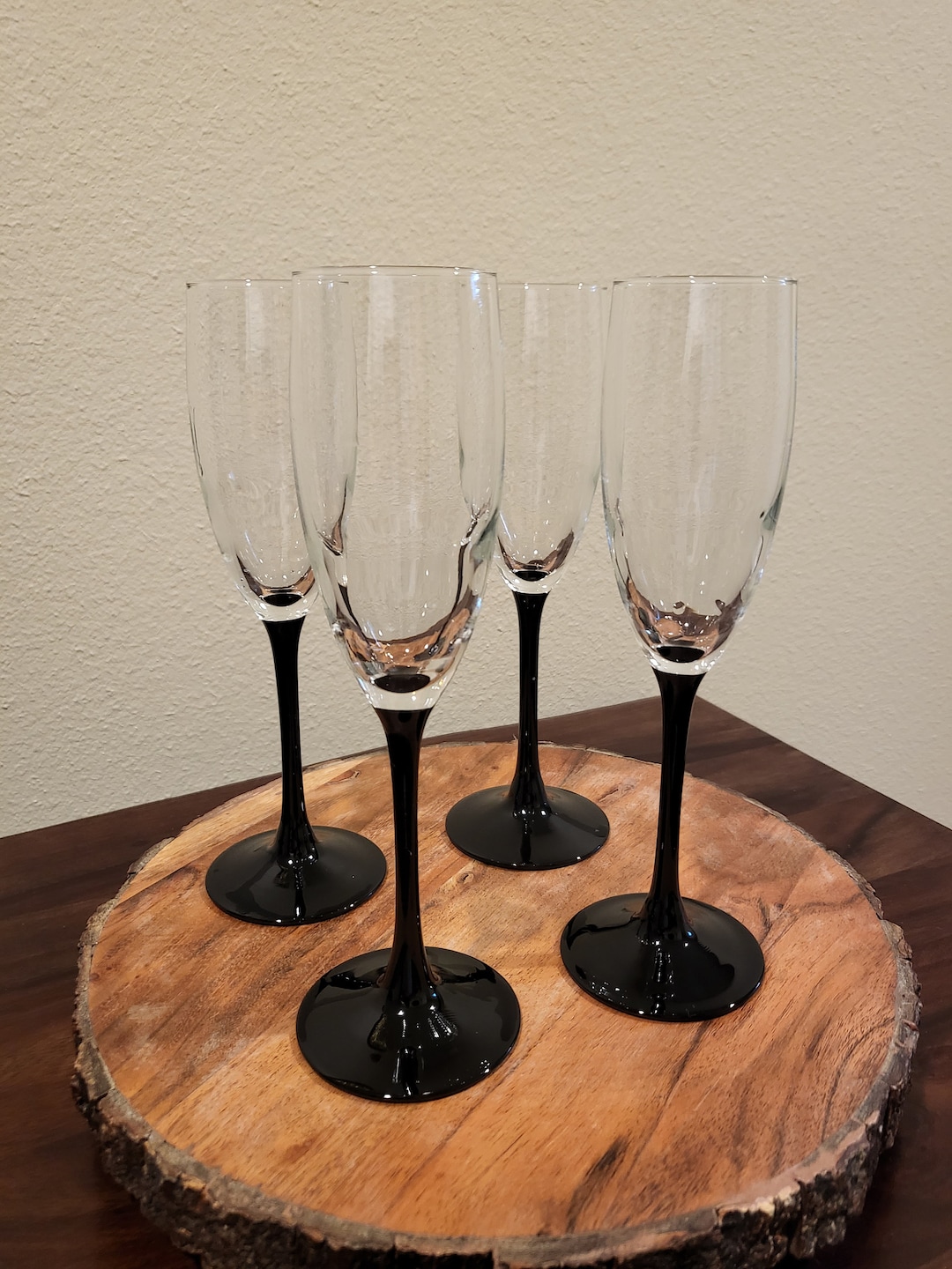 Luminarc, France Black Tulip Base Stemware / Champagne Flutes, Set of 4 ...