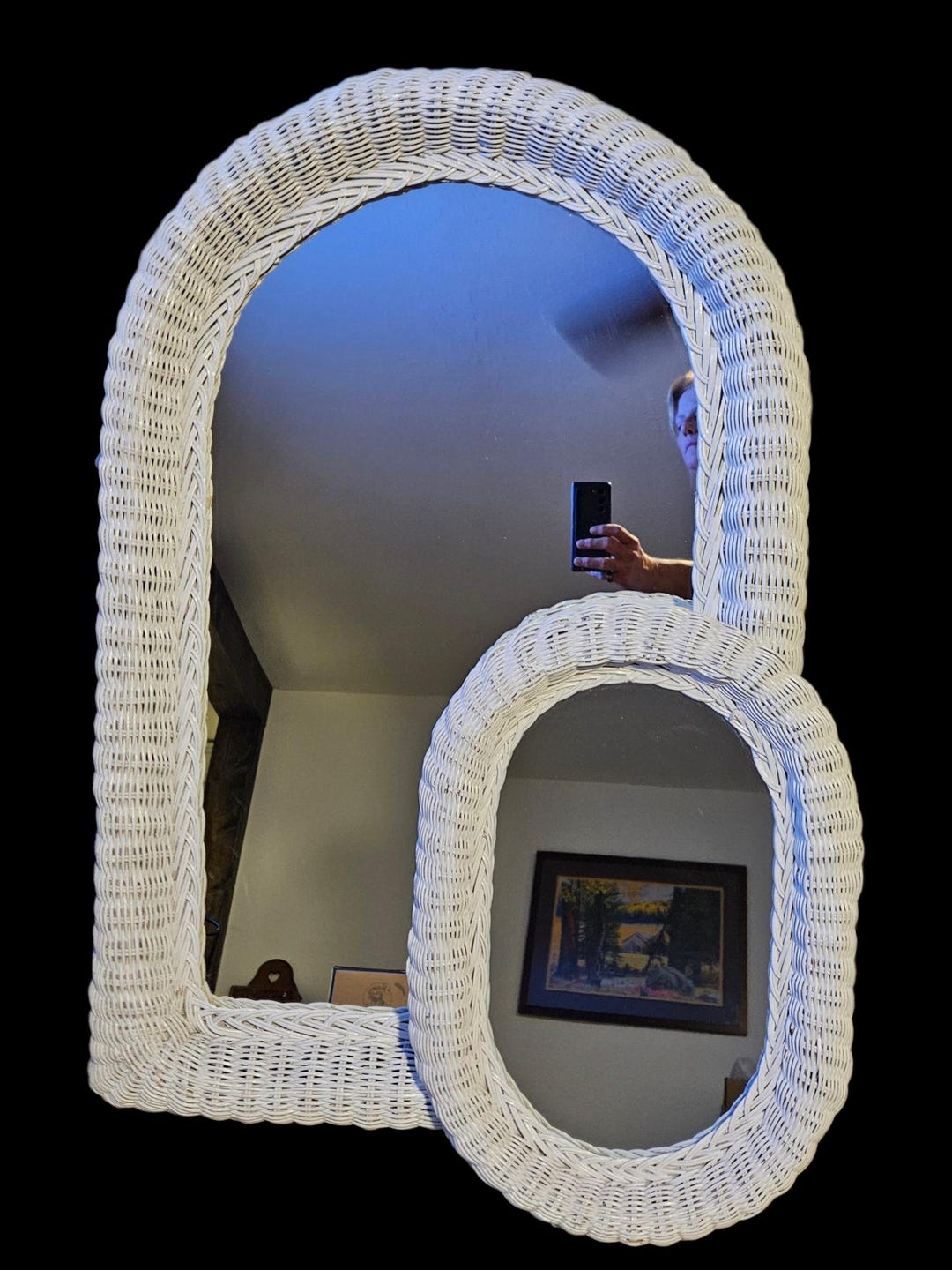 Pair of Vintage White Wicker Wall Mirrors - Etsy