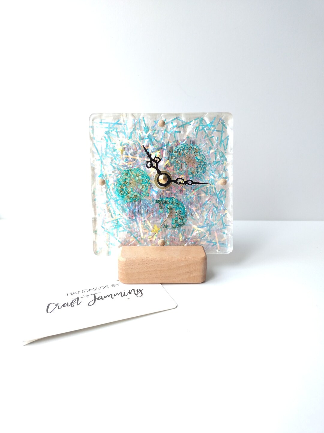 Turquoise Floral Mini Clock, Square 10cm, Wedding/ Housewarming ...