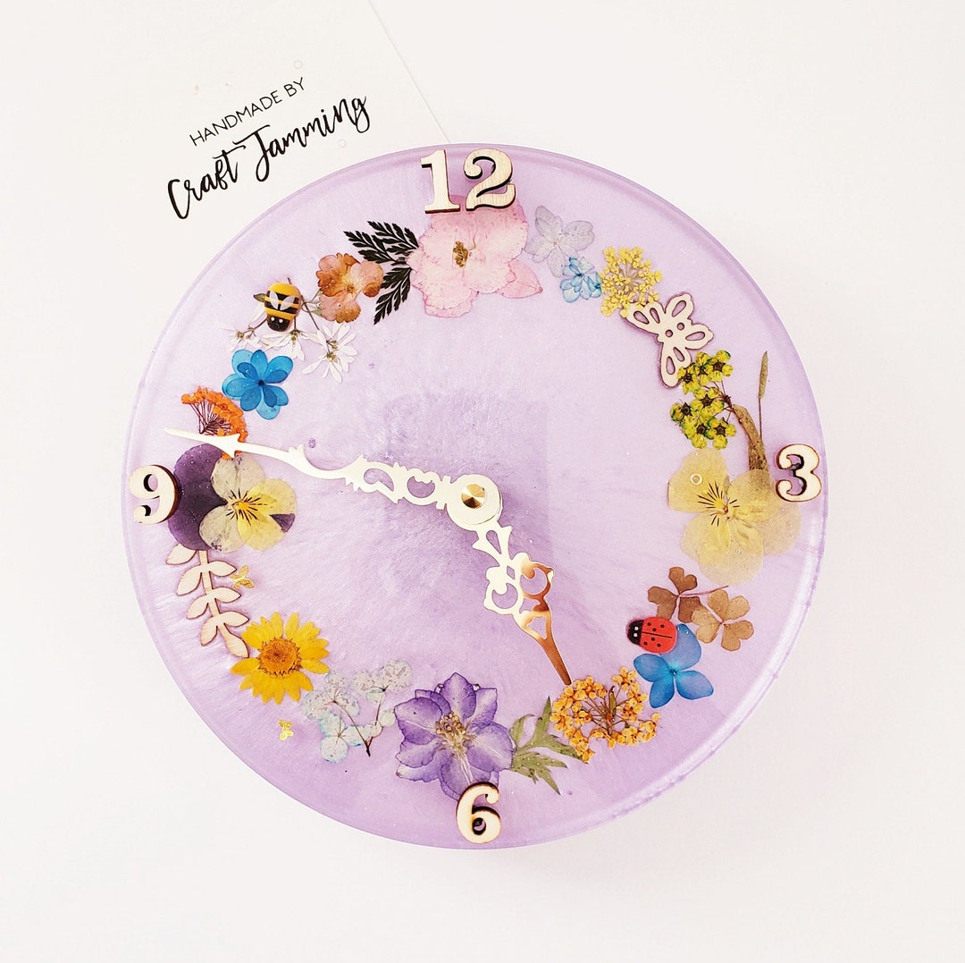 Real Flower Wall Clock, 18cm, Purple Home Decor - Etsy