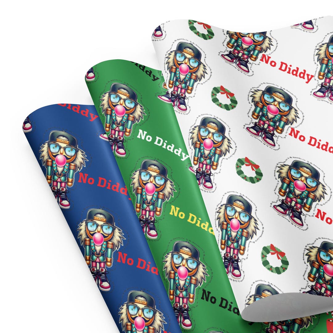 No Diddy Wrapping Paper Set of 3 in Dark Blue, White, and Green With ...