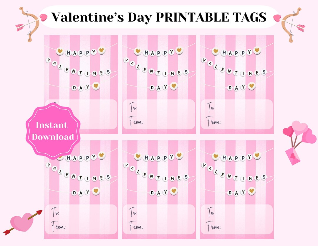 Printable Happy Valentines Day Gift Tag, Valentines Day Tag, Candy Bag ...