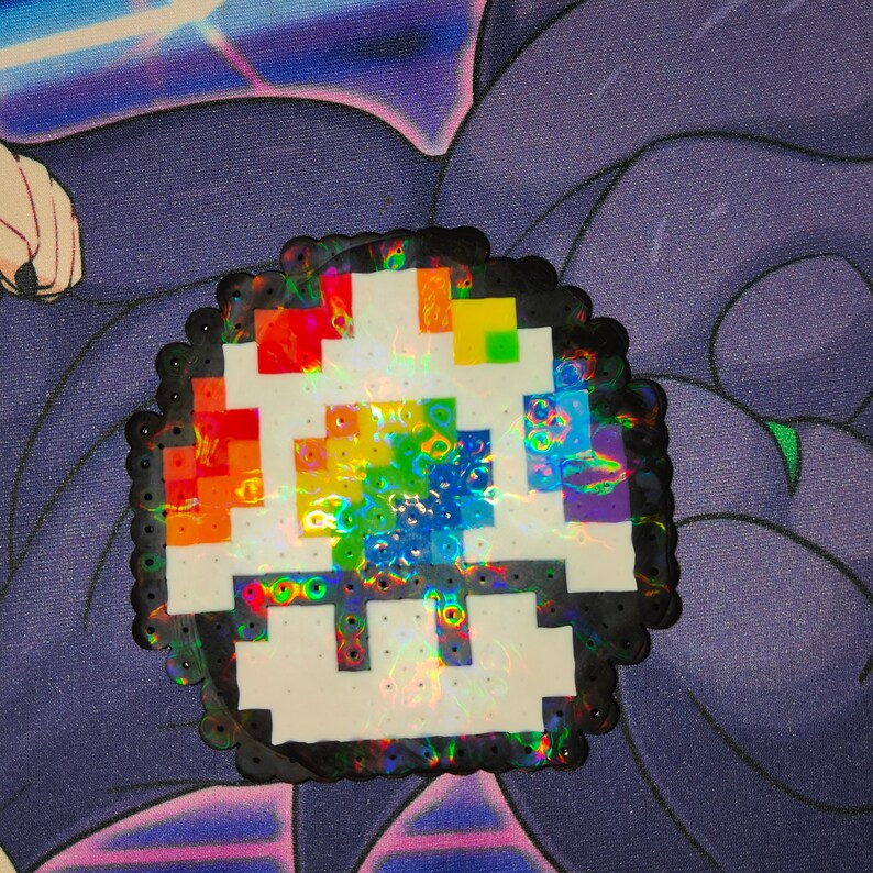 Rainbow Shiny Mario 1-UP Mushroom Perler! Dazzling With a Flat Melt ...