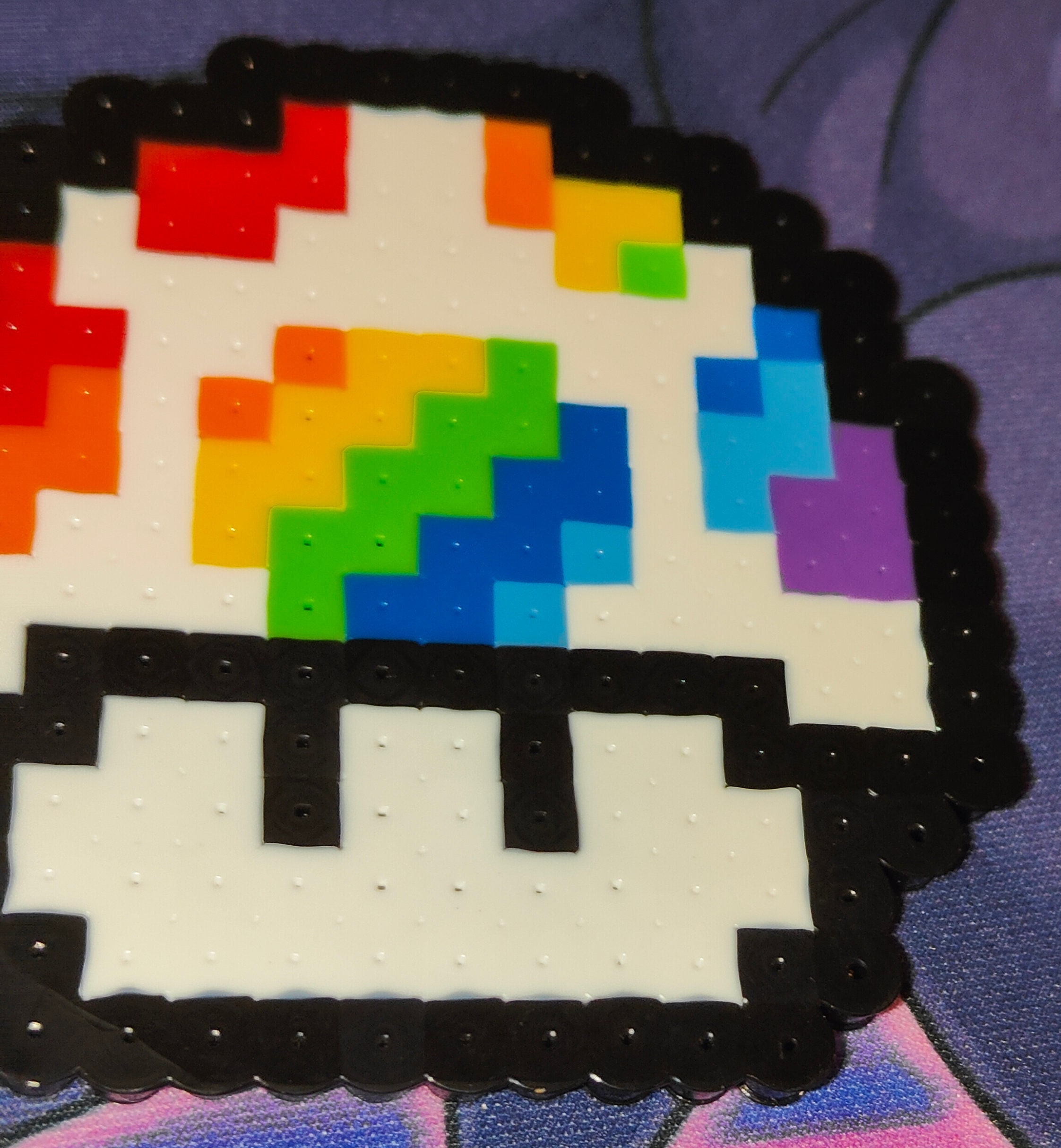 Rainbow Shiny Mario 1-UP Mushroom Perler! Dazzling With a Flat Melt ...