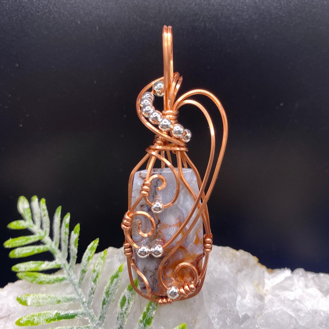 Crazy Lace Agate Pendant Agate Gemstone Necklace Designer Made Wire ...