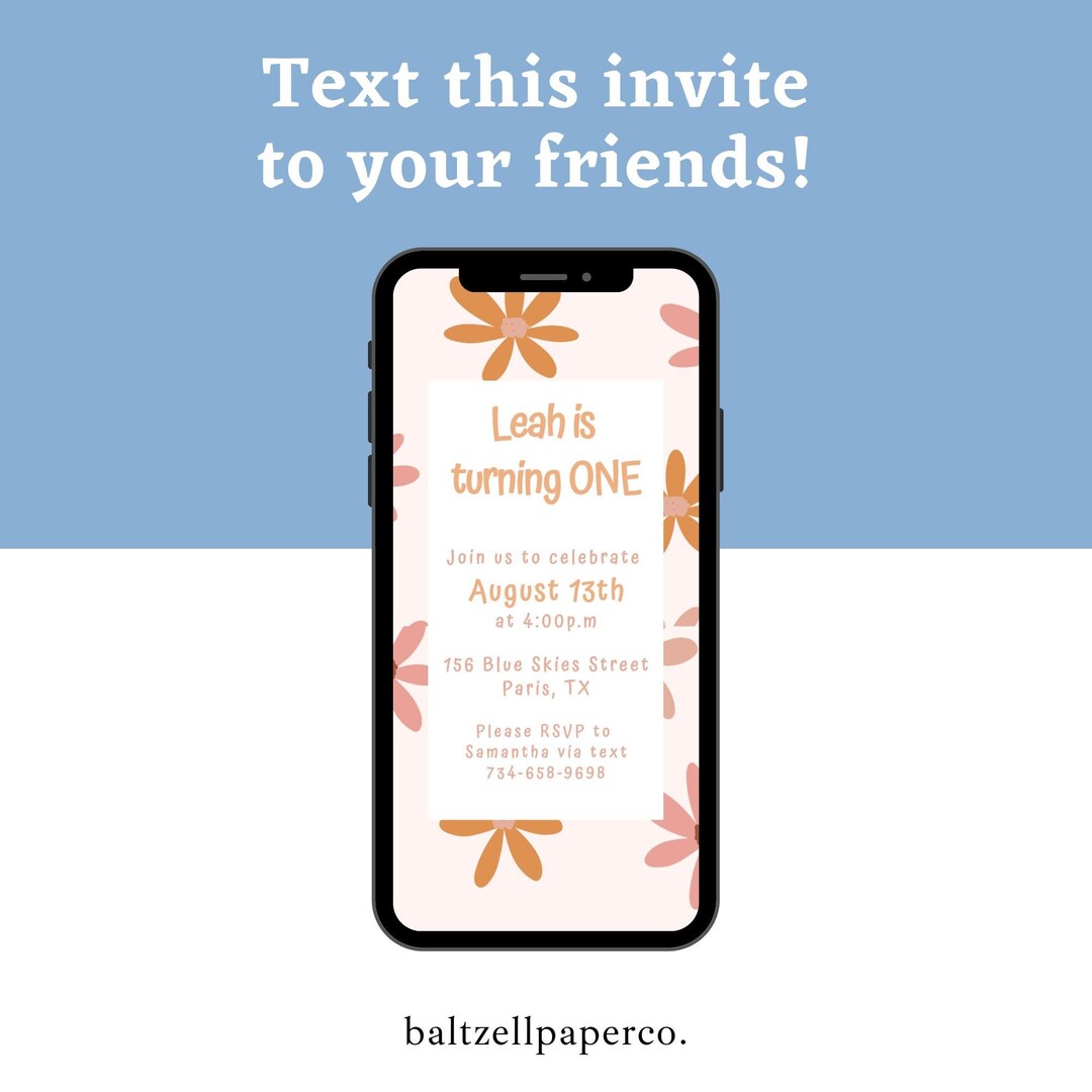 Electronic Invite | Daisy Summer Evite Birthday | iPhone Invitation ...