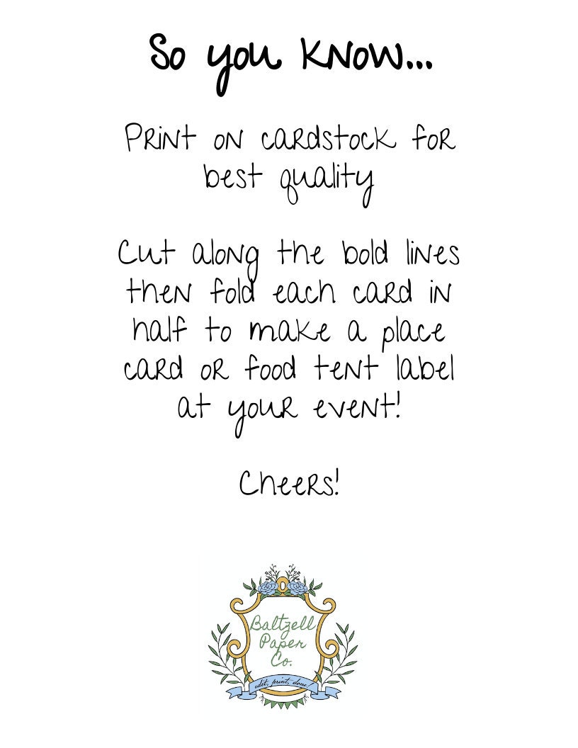 The Masters Watch Party Food Labels, Printable Masters Party Decor ...