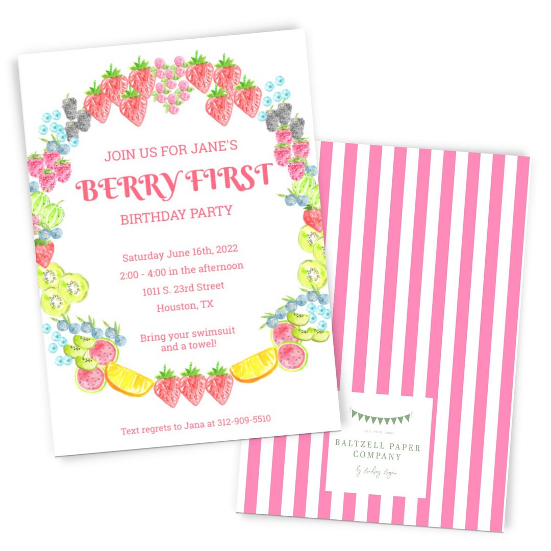 Berry First Birthday Digital | Berry Sweet First Birthday Invite ...