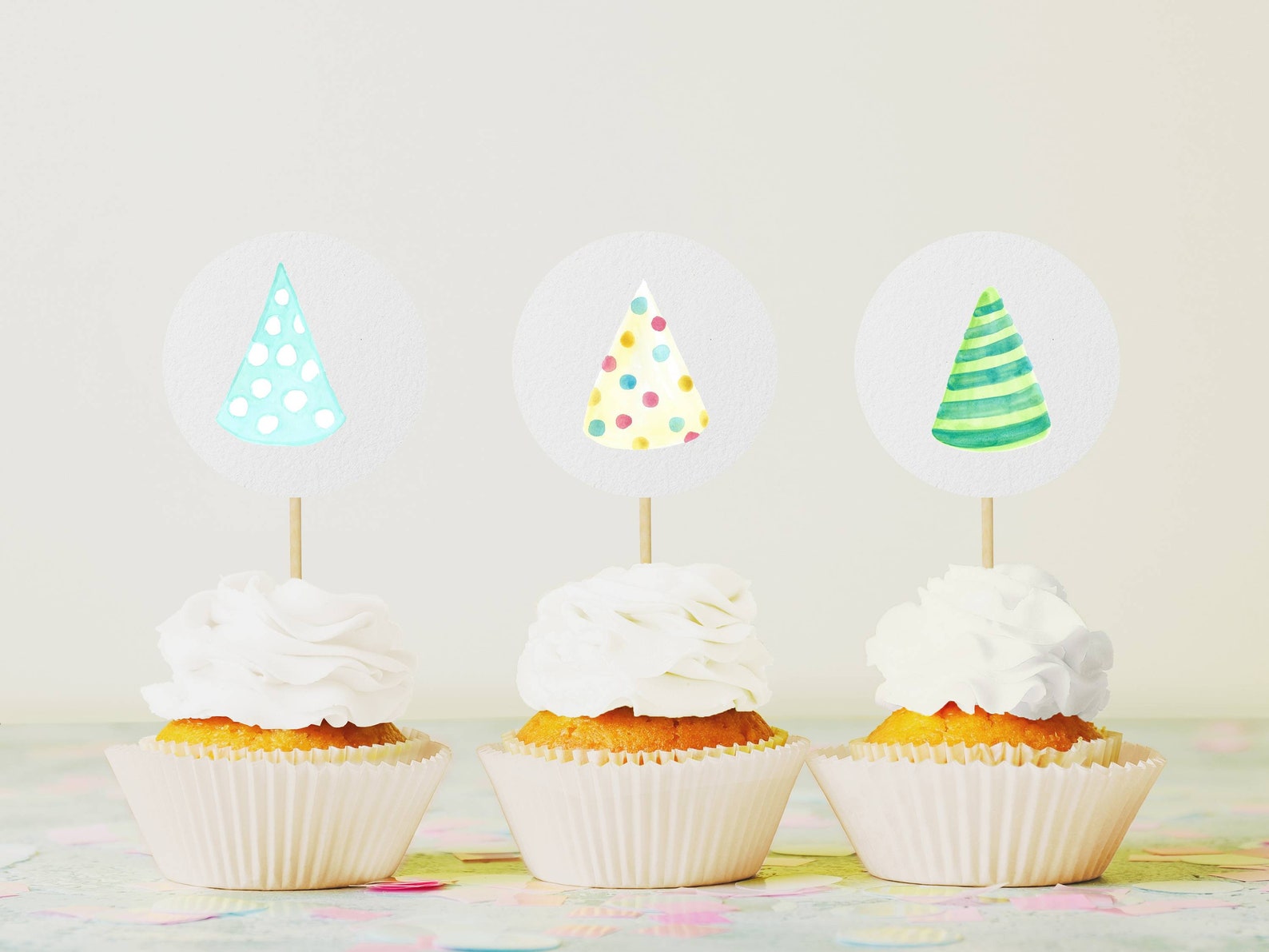 Cupcake Toppers Birthday Printable Party Hat Cupcake Toppers Cupcake ...