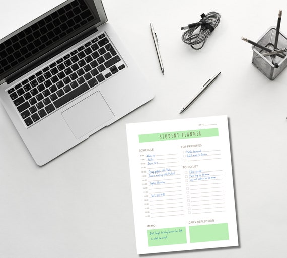 Green Student Planner Printable Academic Planner Digital | Etsy