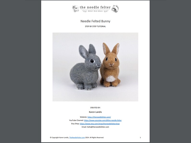 Needle Felt Bunny Tutorial PDF – Beginner Rabbit Pattern – 44-page Step ...
