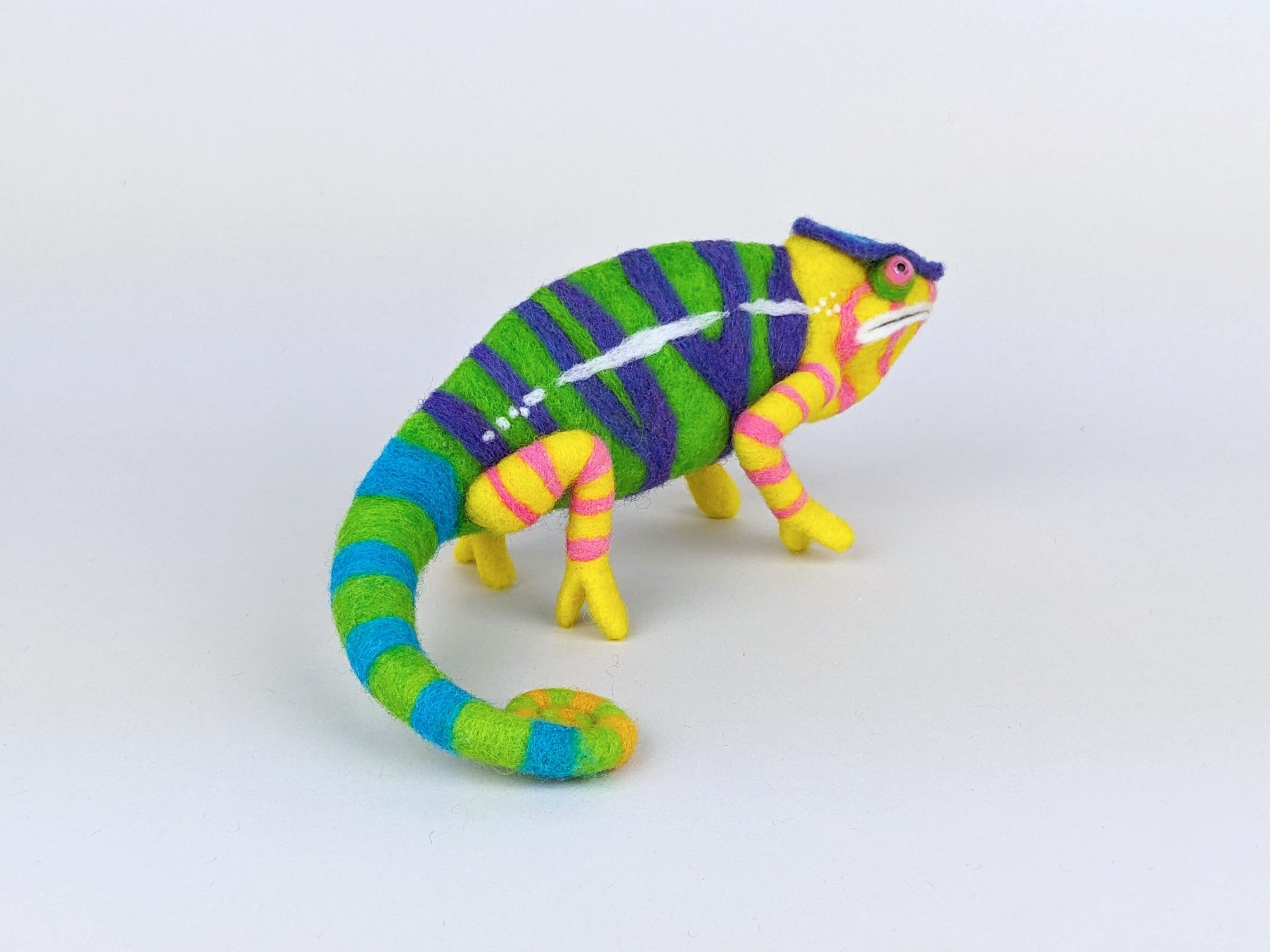 Needle Felted Chameleon Sculpture – Fantasy Panther Chameleon in Neon ...