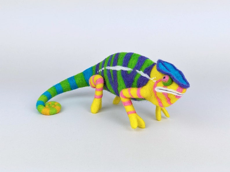 Needle Felted Chameleon Sculpture – Fantasy Panther Chameleon in Neon ...