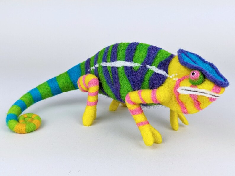 Needle Felted Chameleon Sculpture – Fantasy Panther Chameleon in Neon ...
