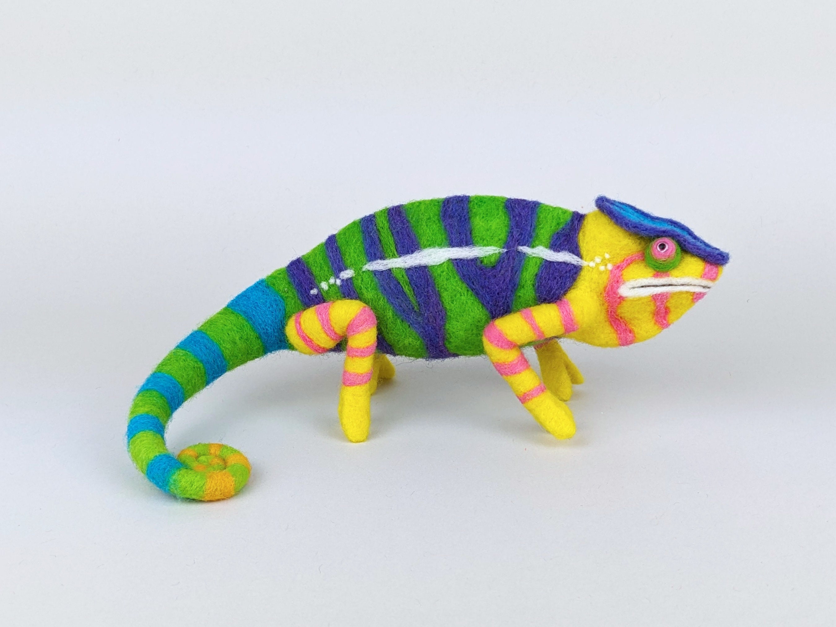 Needle Felted Chameleon Sculpture – Fantasy Panther Chameleon in Neon ...