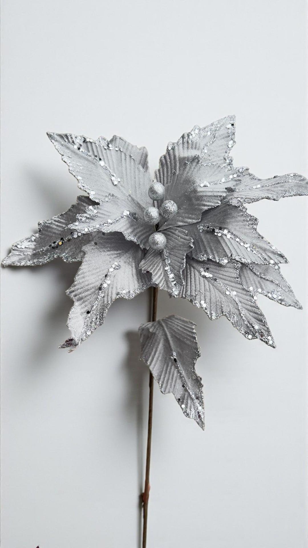 Silver Glitter Edge Velvet Poinsettia 22"/holiday Decor/christmas ...