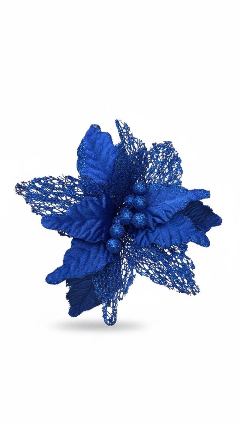 Royal Blue Velvet Poinsettia Flower, Christmas Holiday Decor - Etsy