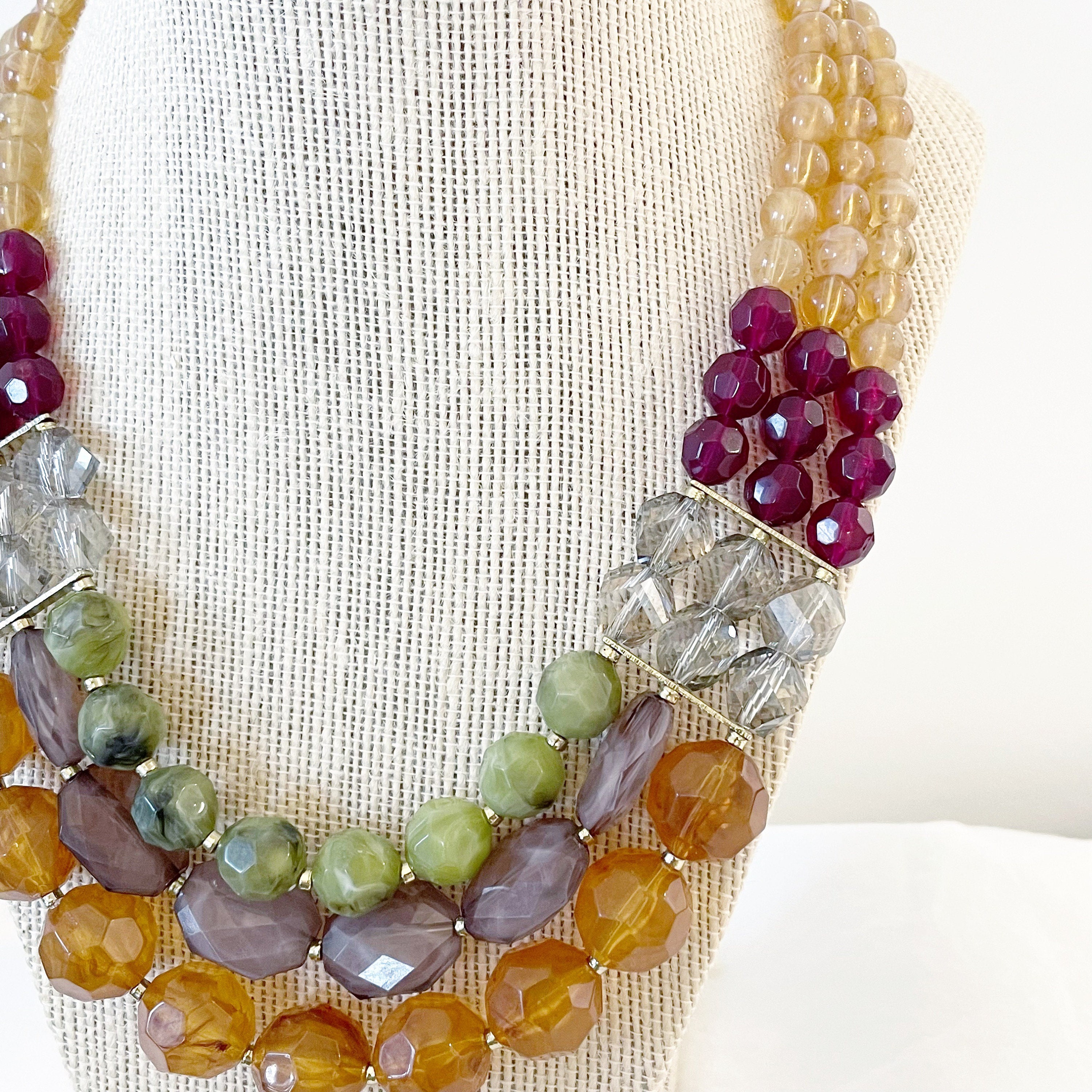 Multi Strand 3 Row Beaded Layered Colorful Necklace - Etsy